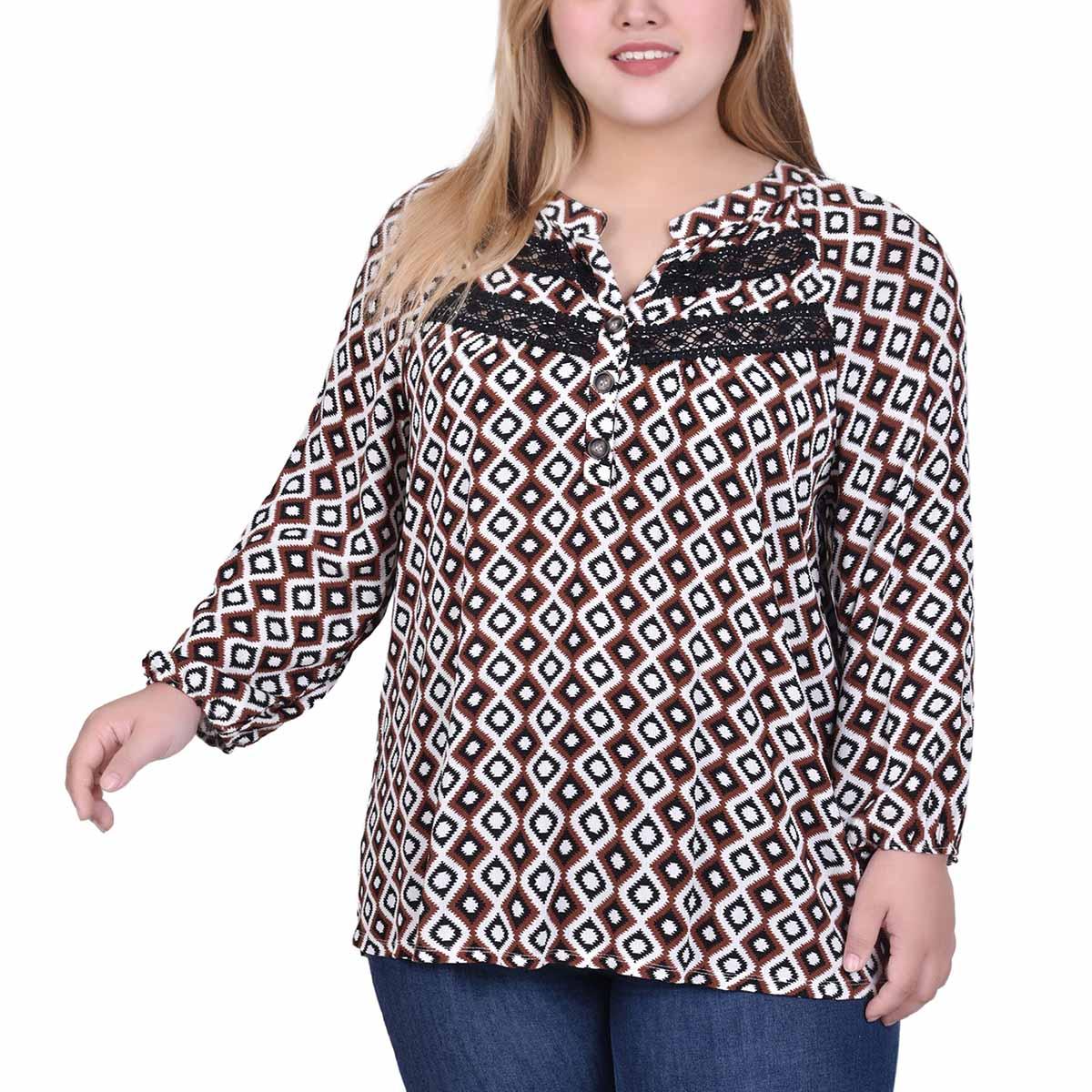 Click here for Plus Size NY Collection Long Sleeve Crochet Inset... prices