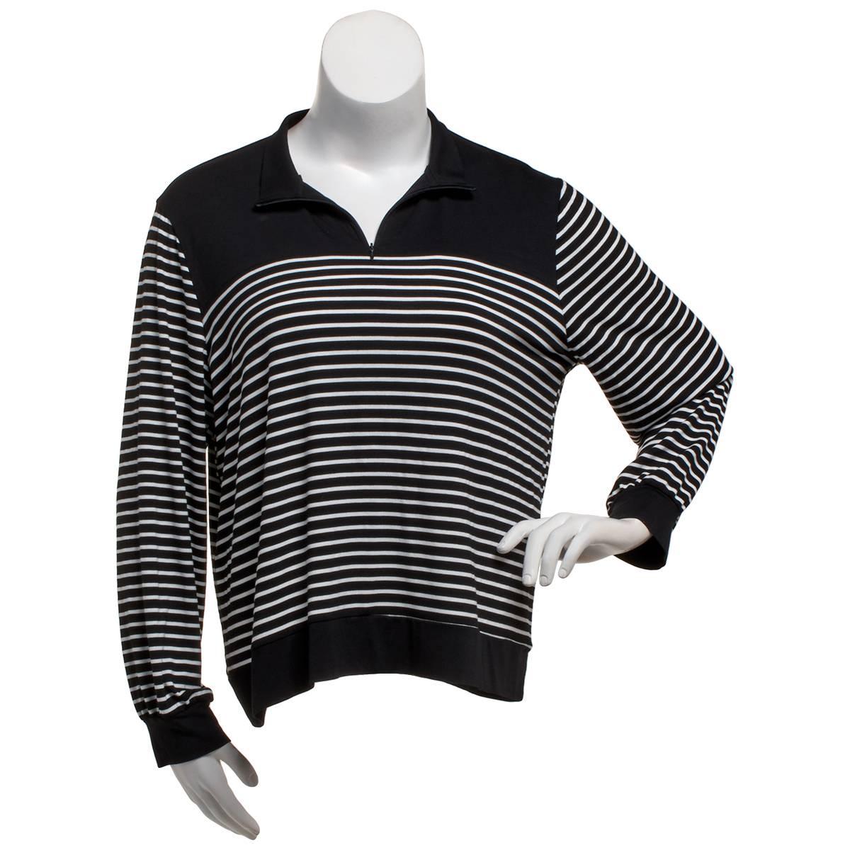 Click here for Plus Size NY Collection Long Sleeve Stripe Zip Nec... prices