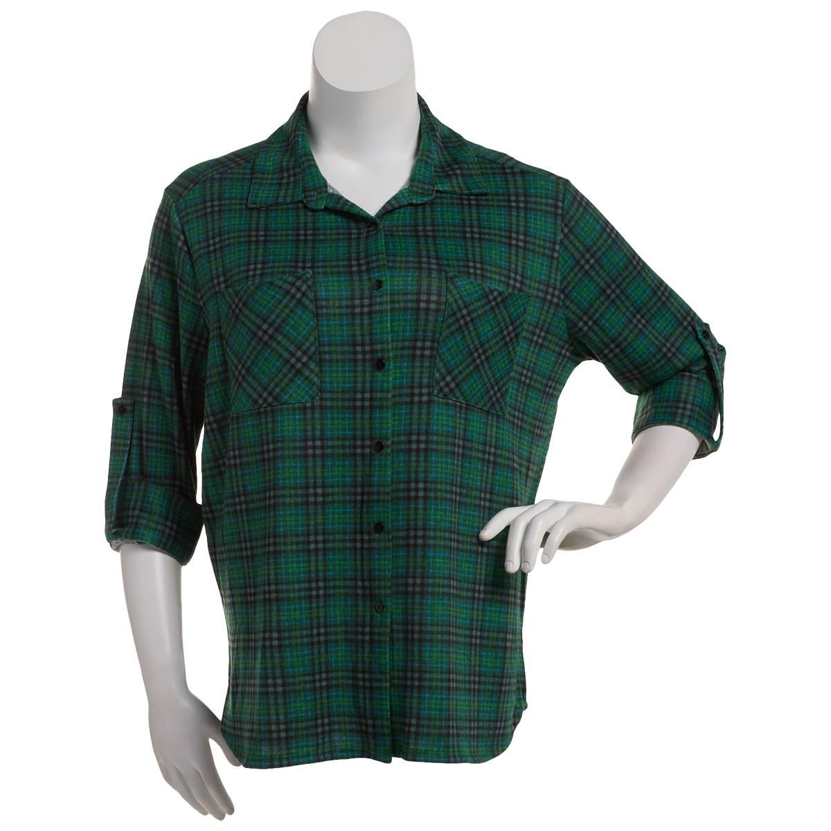 Click here for Plus Size NY Collection Roll Tab Plaid Casual Butt... prices