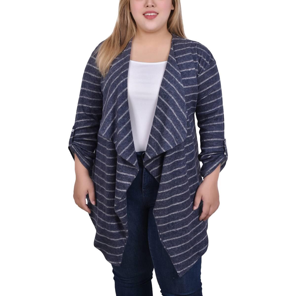 Click here for Plus Size NY Collection Roll Tab Sleeve Stripe Car... prices