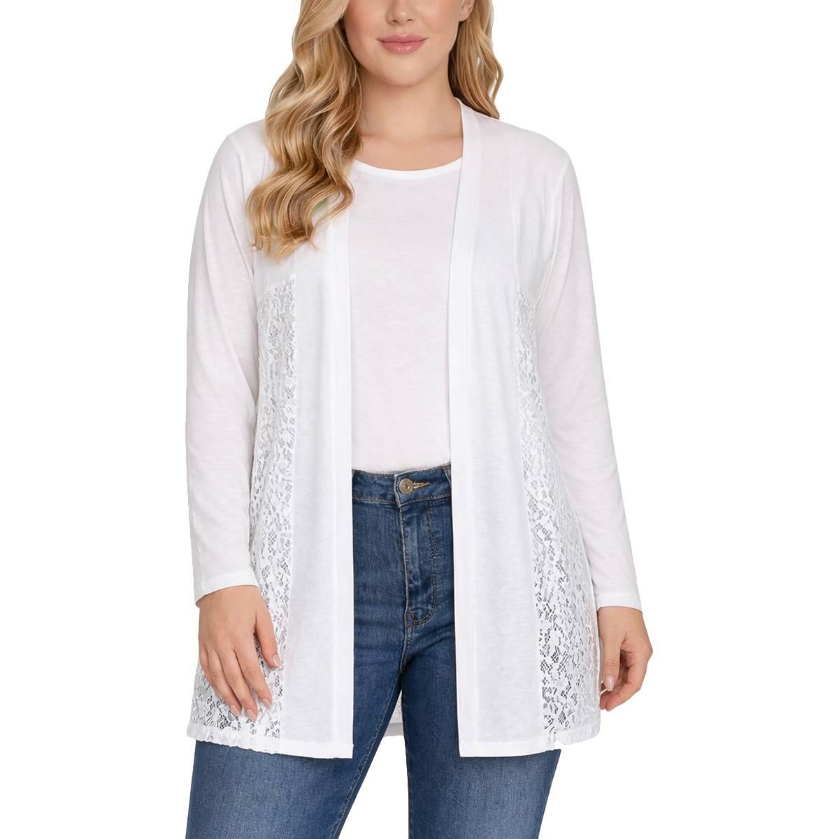 Click here for Plus Size NY Collection Long Sleeve Lace Panel Car... prices