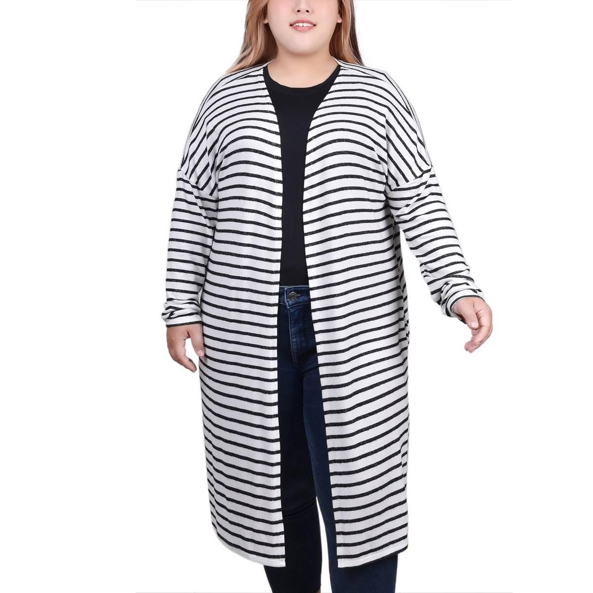 Click here for Plus Size NY Collection Long Sleeve Stripe Hacci C... prices