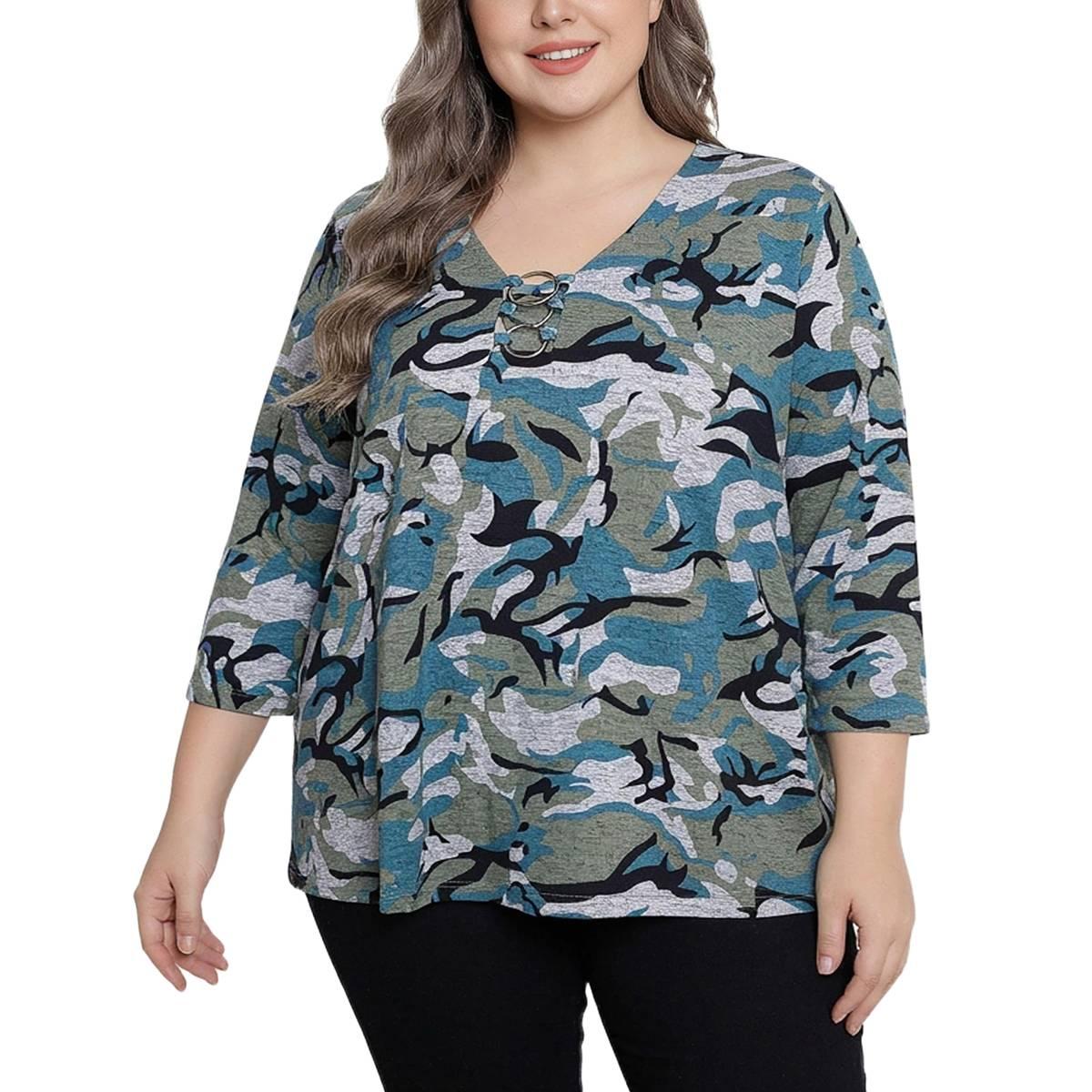 Click here for Plus Size NY Collection 3/4 Sleeve Abstract O-Ring... prices