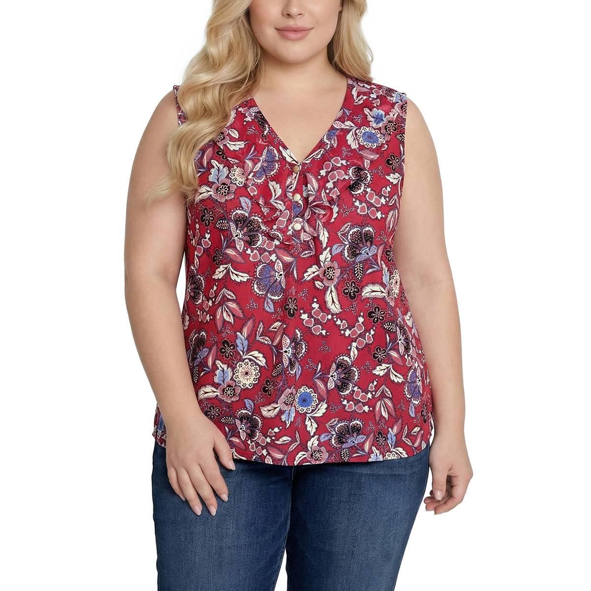 Click here for Plus Size NY Collection Sleeveless Floral Ruffle F... prices