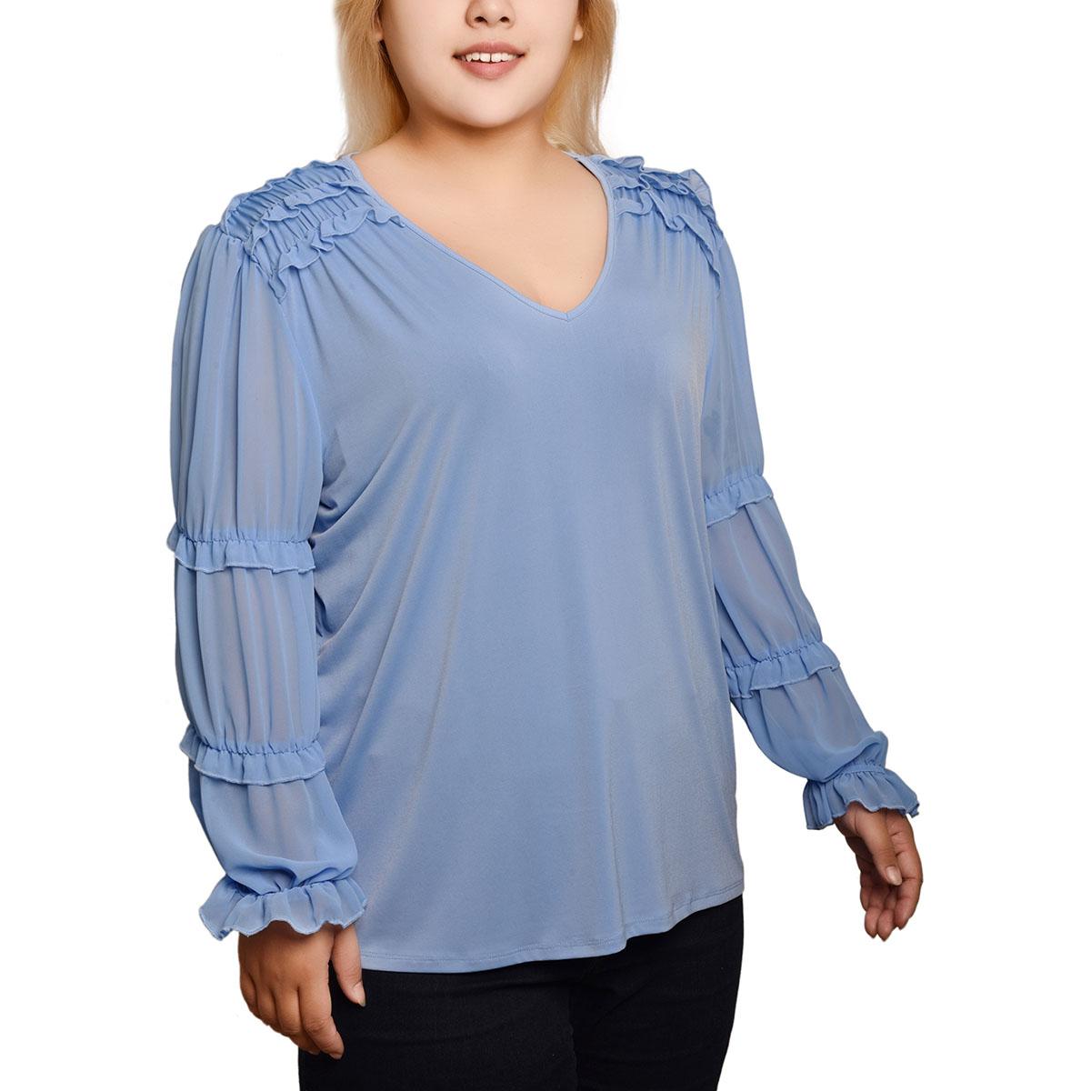 Click here for Plus Size NY Collection Long Chiffon Sleeve Ruch S... prices