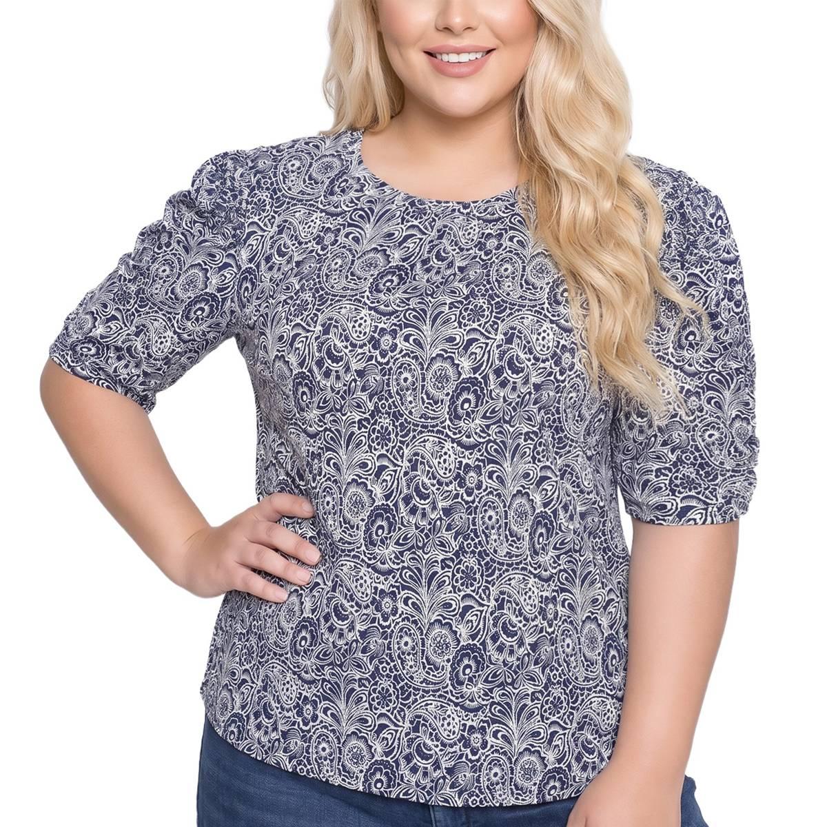 Ny Collection Plus Size Short Sleeve Crew Neck Top - Navy Paisley