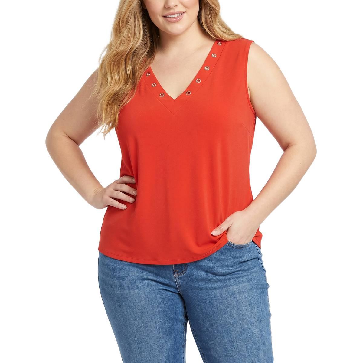 Click here for Plus Size NY Collection Sleeveless Grommet V Neck... prices