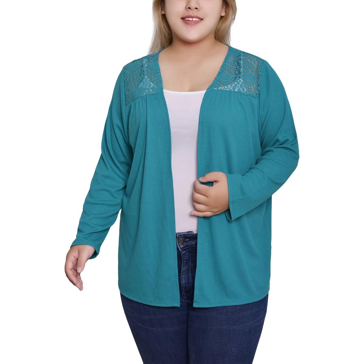 Click here for Plus Size NY Collection Waffle Lace Inset Open Fro... prices