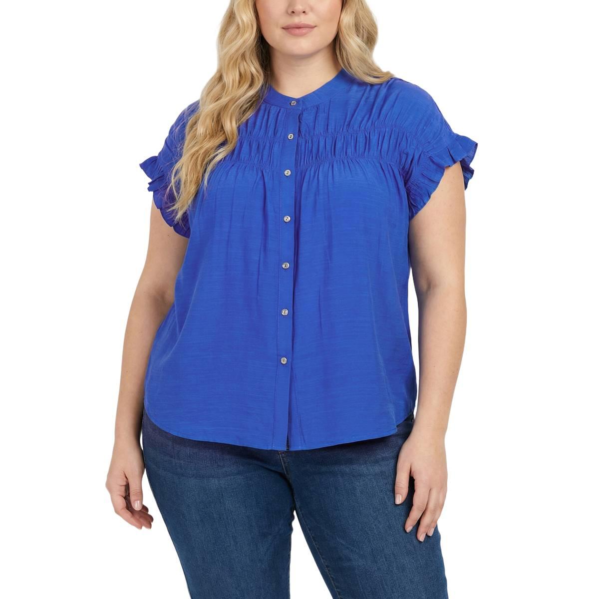 Click here for Plus Size NY Collection Short Sleeve Smock Button... prices