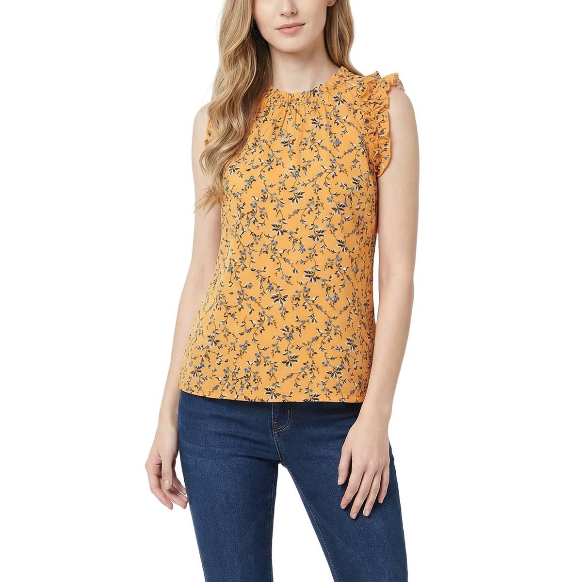 Click here for Petite NY Collection Ruffle Trim Collar Abstract F... prices