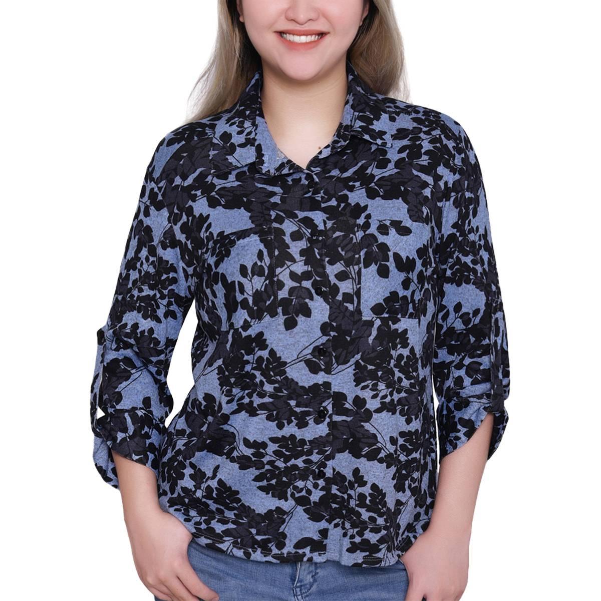 Click here for Plus Size NY Collection Roll Tab Floral Button Dow... prices