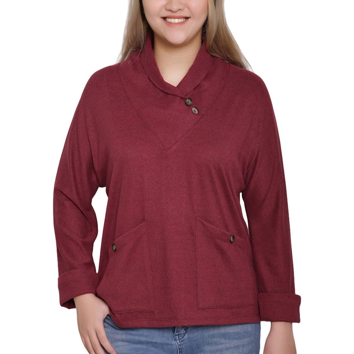 Petite NY Collection Heather Hacci Drape Cowl V-Neck Blouse