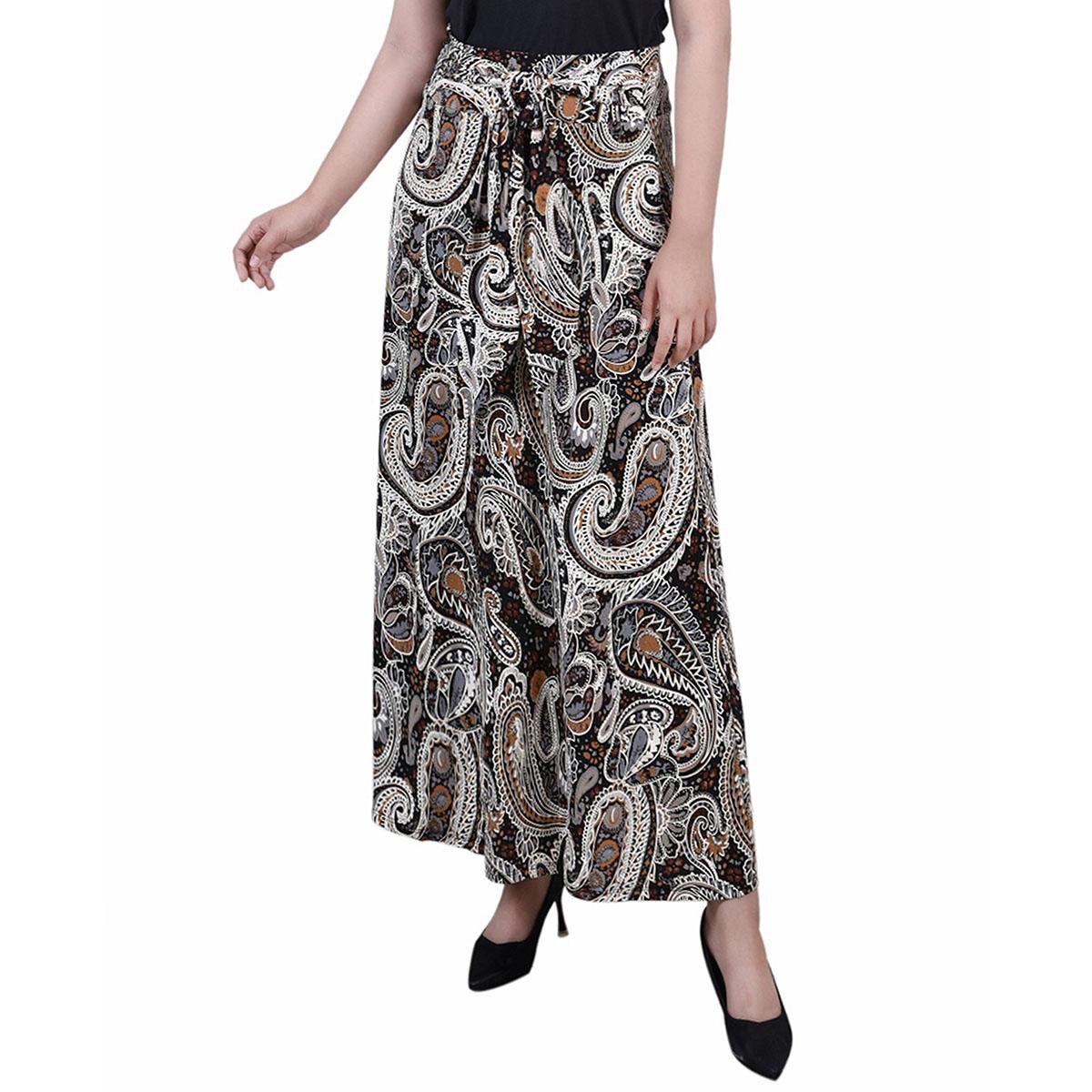 Petite NY Collection Pull On Tie Waist Sash Paisley Skirt