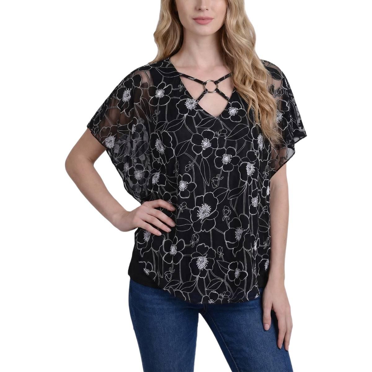 Click here for Petite NY Collection Floral Keyhole Neck Burnout P... prices