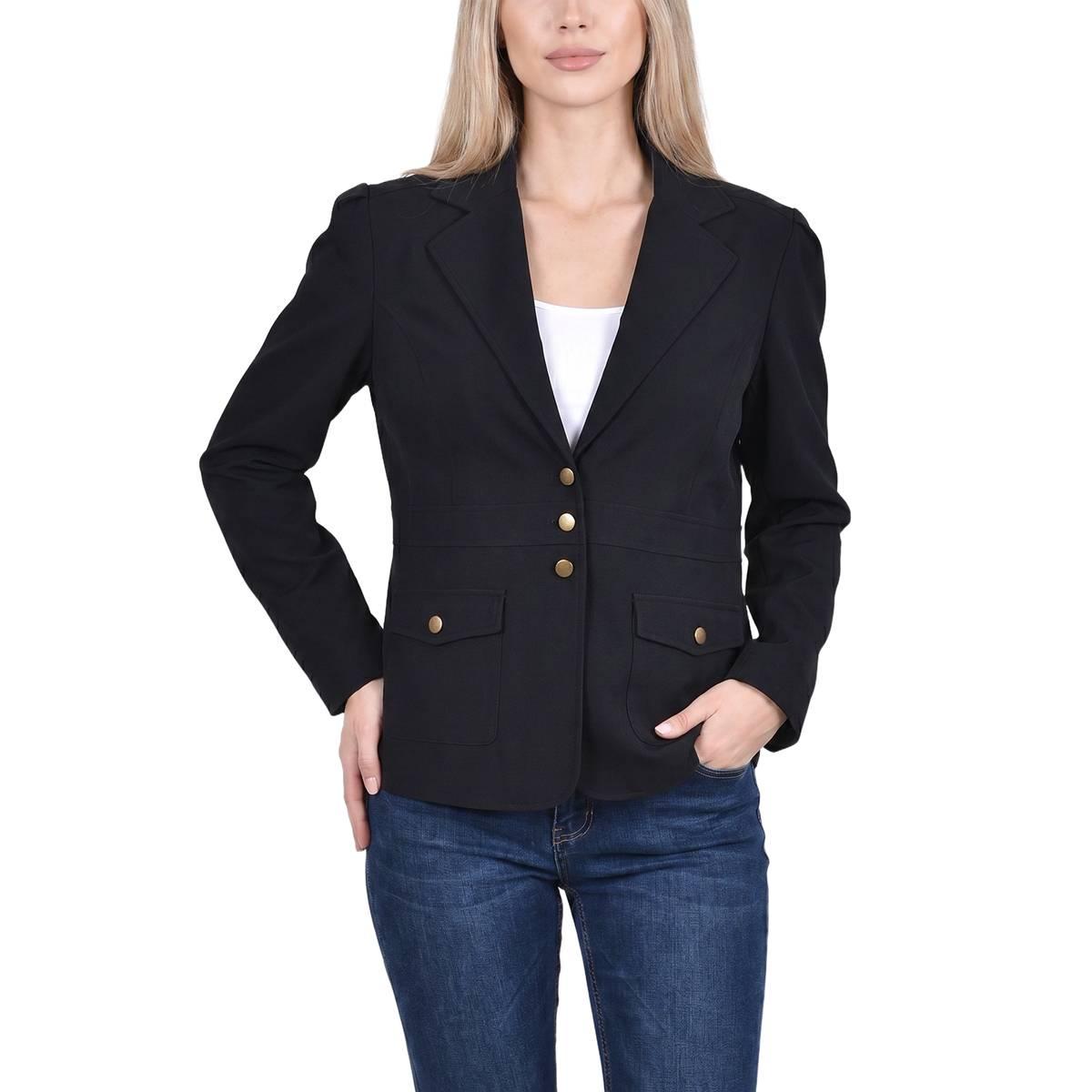 Click here for Petite NY Collection Long Sleeve Button Solid Scub... prices