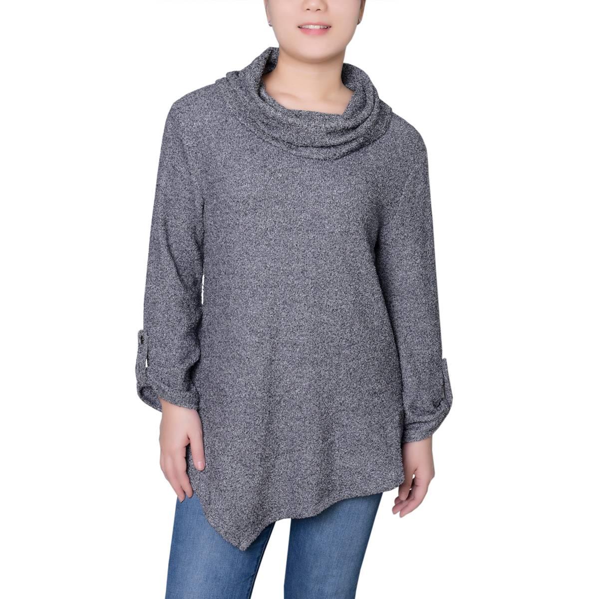 Click here for Petite NY Collection 3/4 Roll Tab Sleeve Cowl Neck... prices