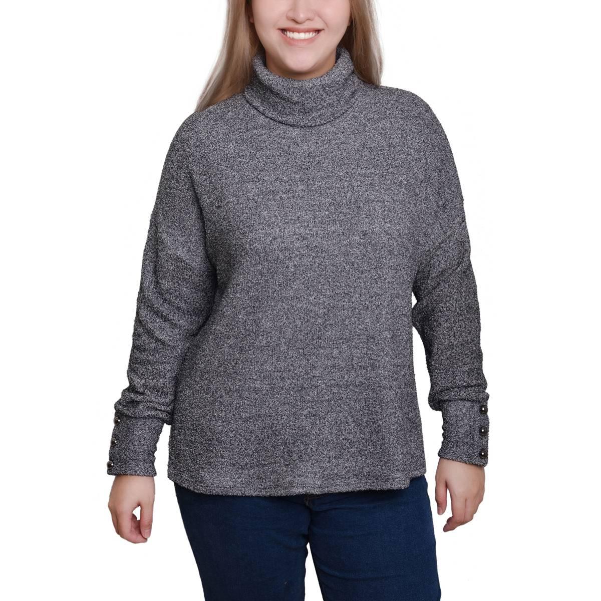 Click here for Petite NY Collection Long Sleeve Ribbed Hacci Blou... prices