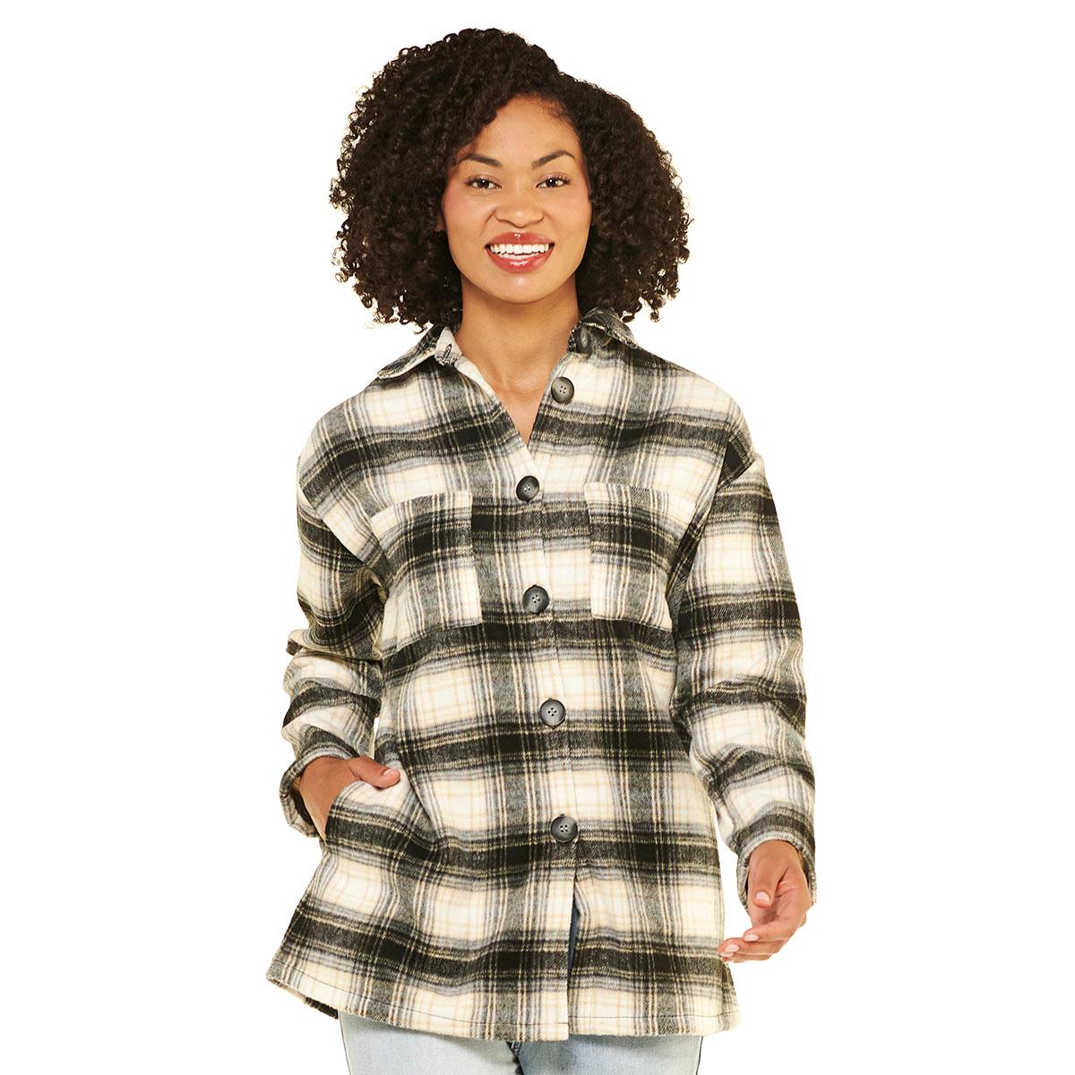 Click here for Womens NY Collection Brushed Twill Plaid Shacket w... prices