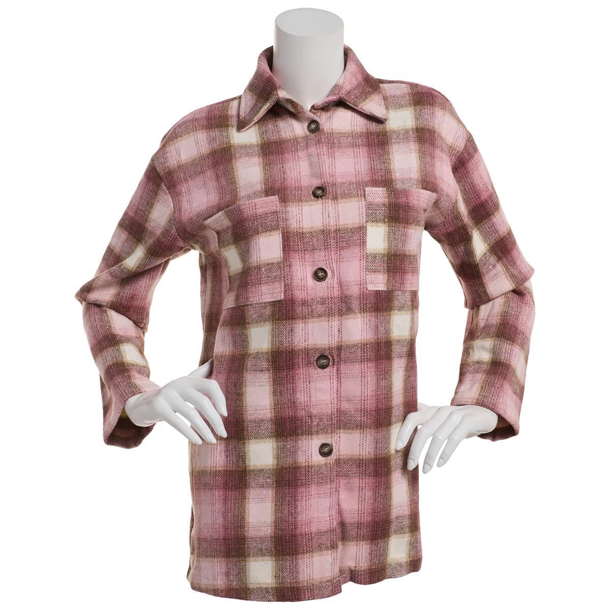 Click here for Womens NY Collection Plaid Button Front Shacket-Pi... prices