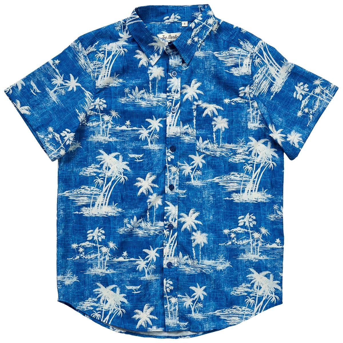 Mens Joe Marlin Tropical Palm Island Polyester Button Down Shirt