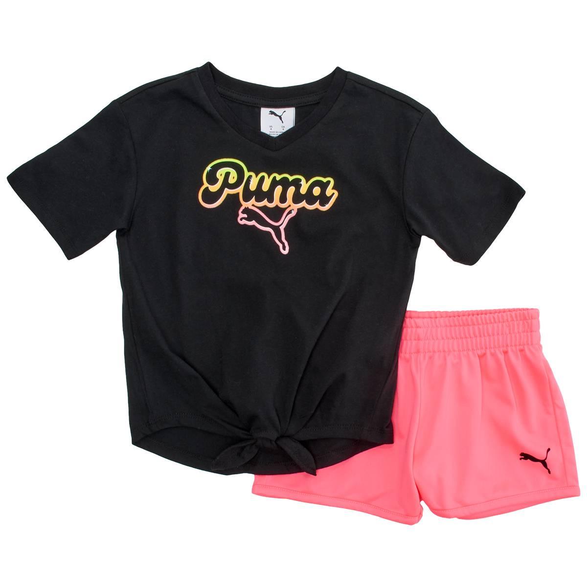 Click here for Girls (4-6x) Puma(R) 2pc. Tie Front Bubble Logo Te... prices