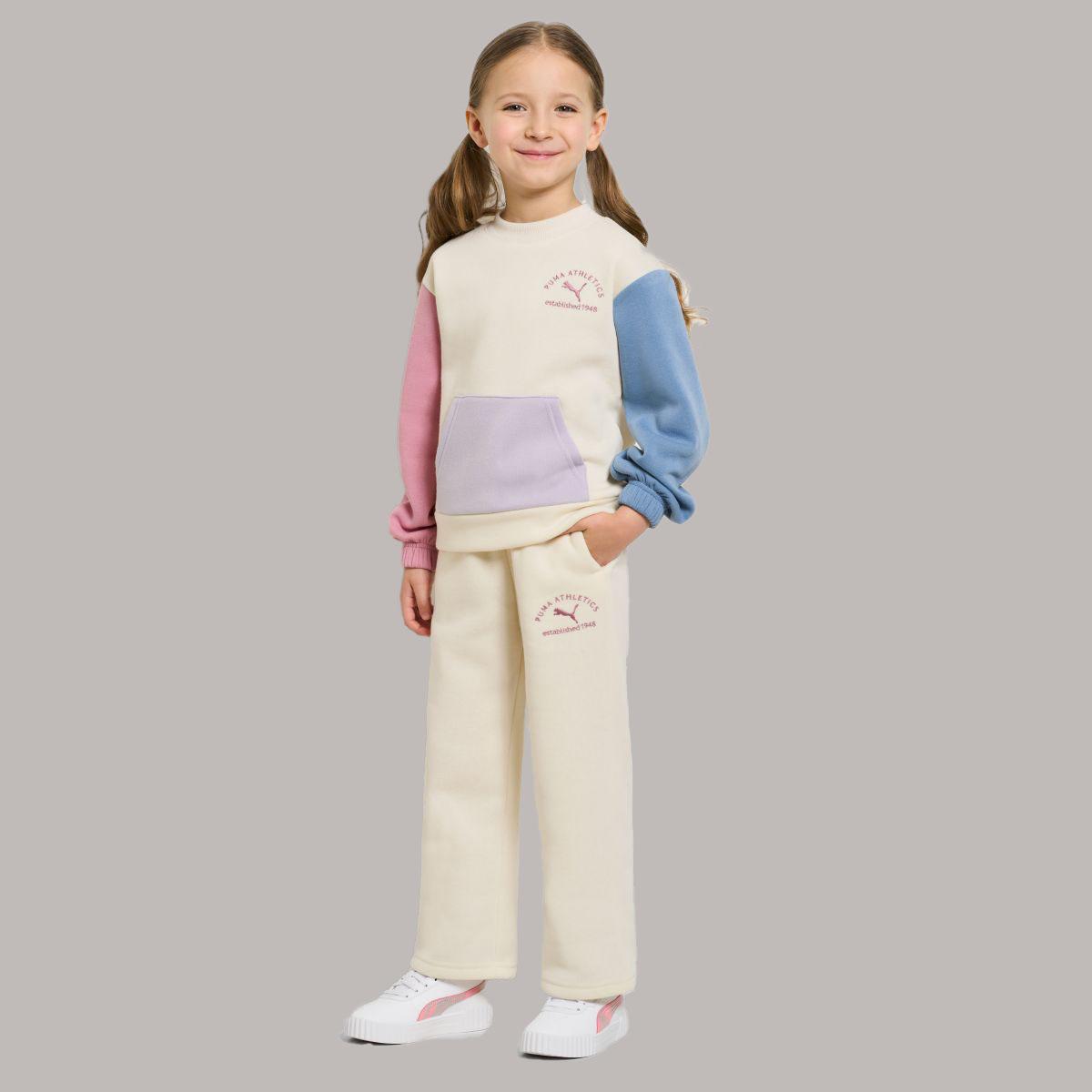 Girls (4-6x) Puma(R) Color Block Sweatshirt & Solid Sweatpants Set