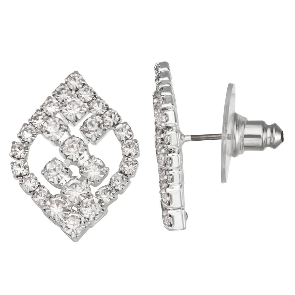 Click here for Youre Invited Silver-Tone Crystal Cup Chain Stud E... prices