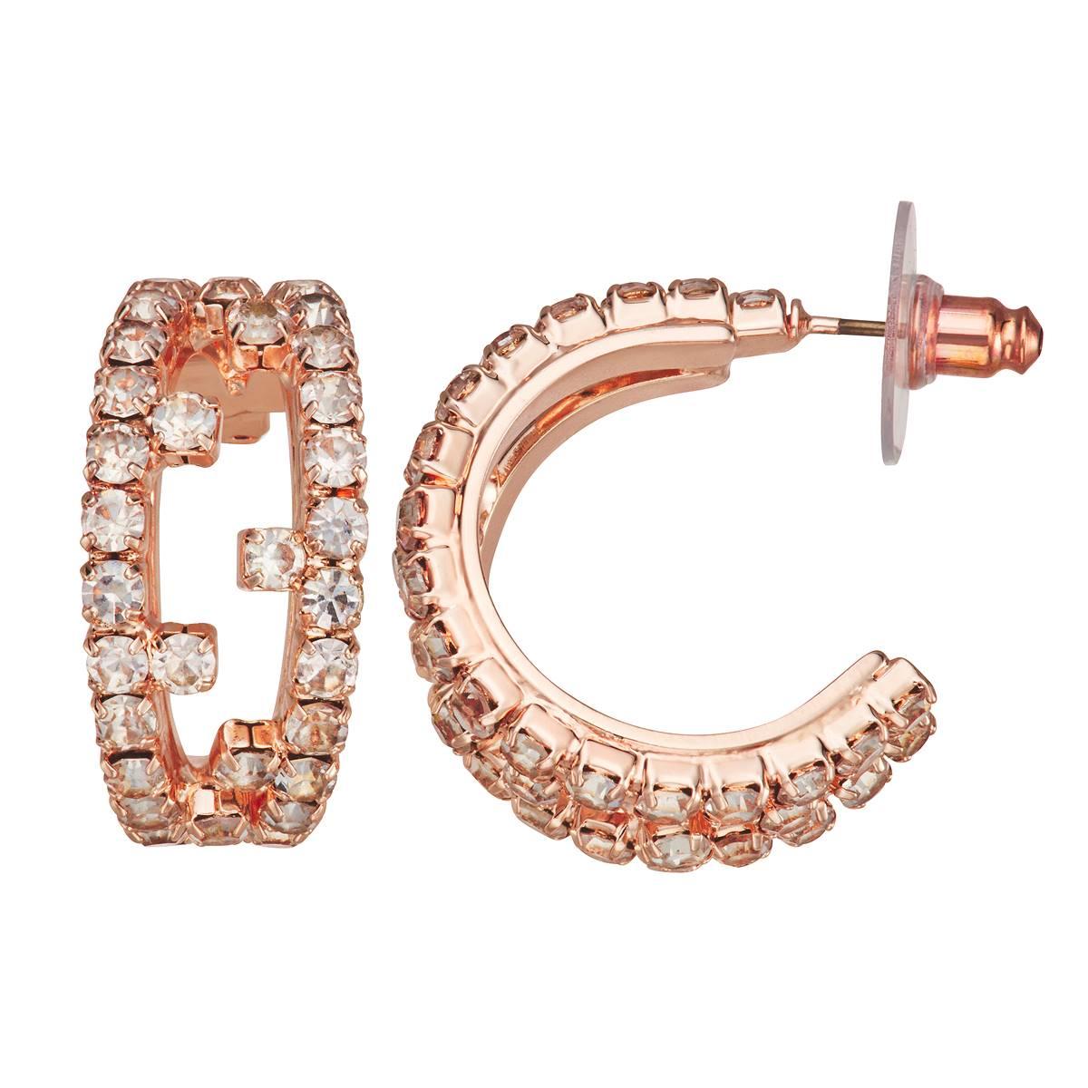 Click here for Youre Invited Rose Gold-Tone Crystal C Hoop Earrin... prices