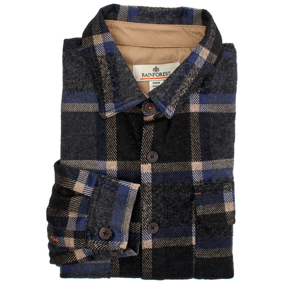 Click here for Mens Rainforest Polyester Flannel Shirt - Blue/Bla... prices