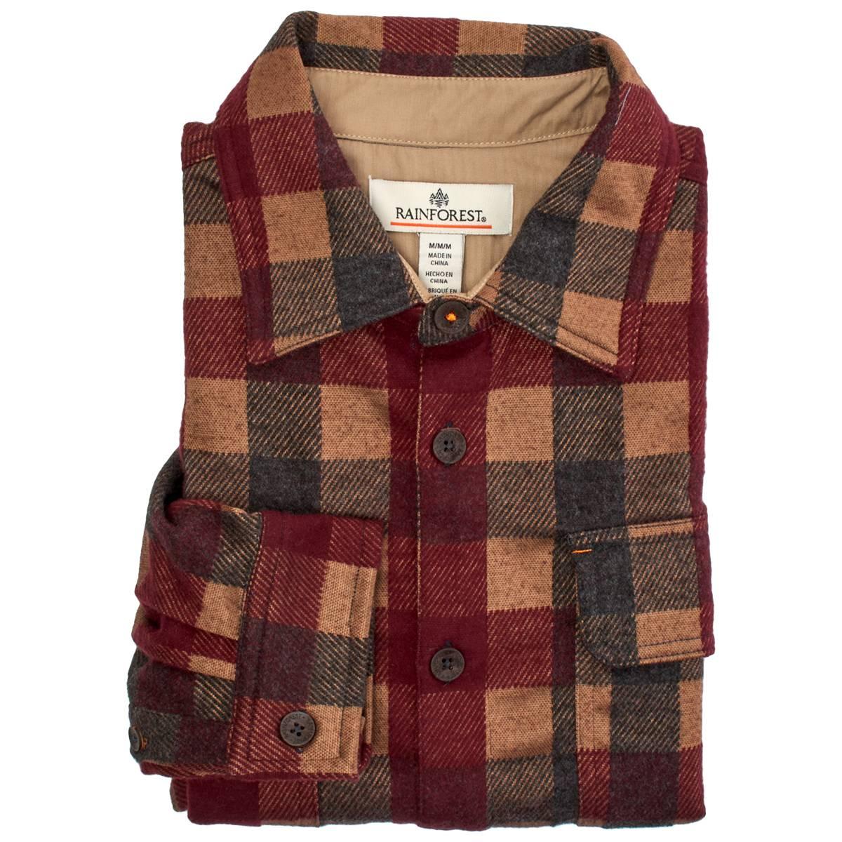 Click here for Mens Rainforest Polyester Flannel Shirt - Burgundy... prices