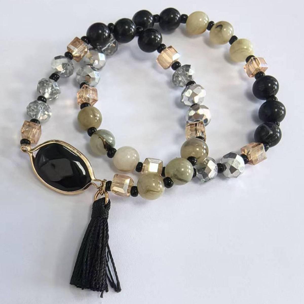 Click here for Ashley Cooper(tm) 2-Strand Black Beaded Stretch Br... prices