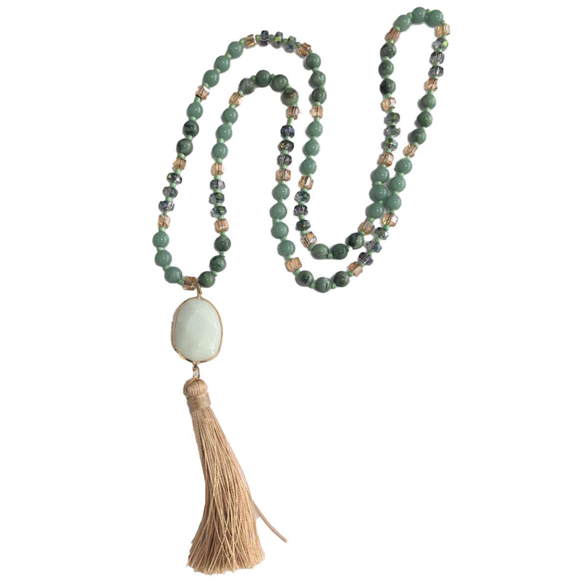 Click here for Ashley Cooper(tm) Gold-Tone Beaded Tassel Green Ne... prices