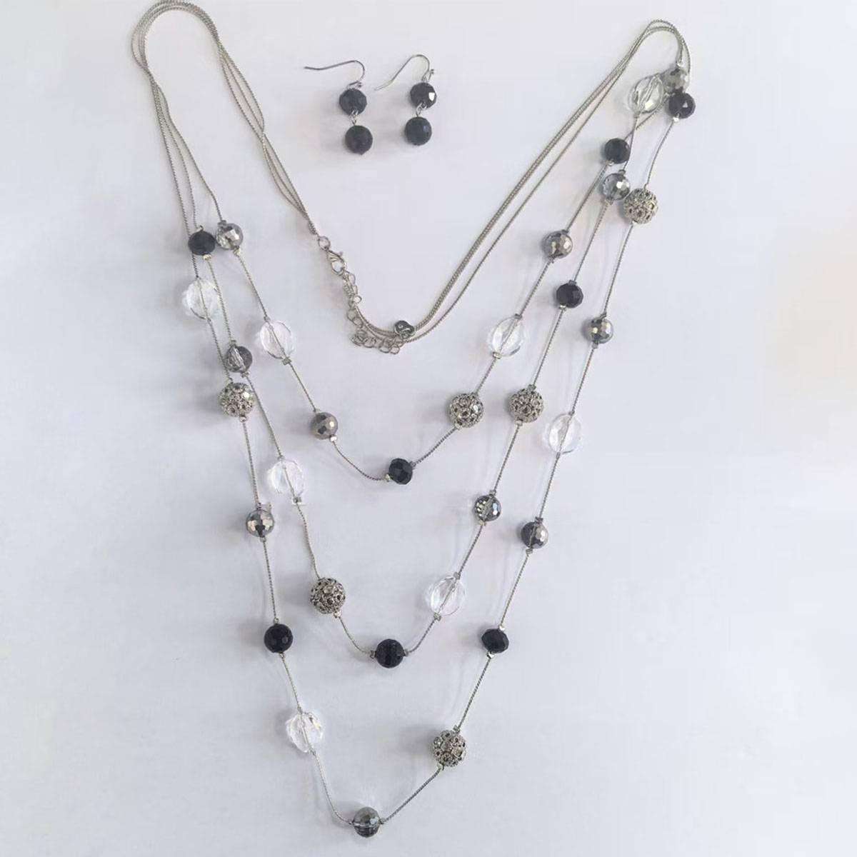 Click here for Ashley Cooper(tm) Rhodium Beaded 3-Row Necklace &... prices