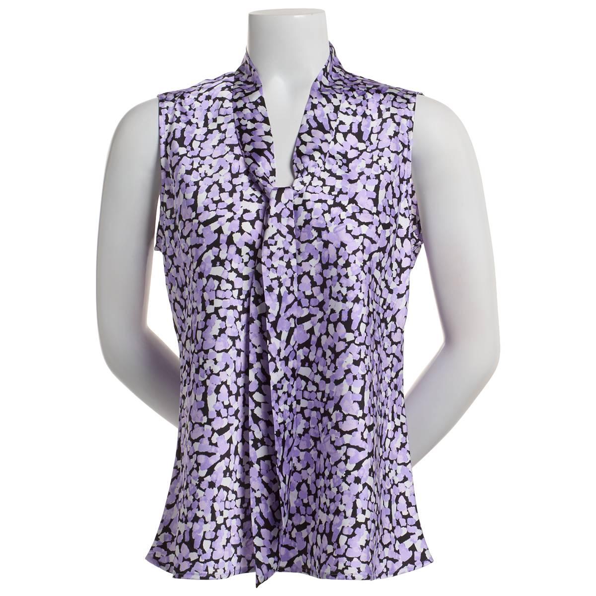 Click here for Petite Kasper Sleeveless Abstract Tie Front Blouse prices