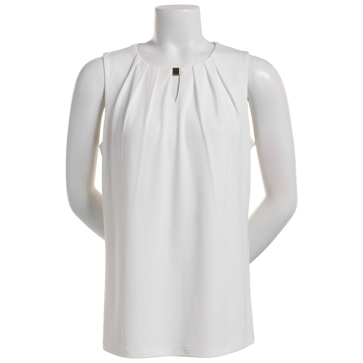 Click here for Womens Kasper Sleeveless Pleat Hardware Solid Blou... prices