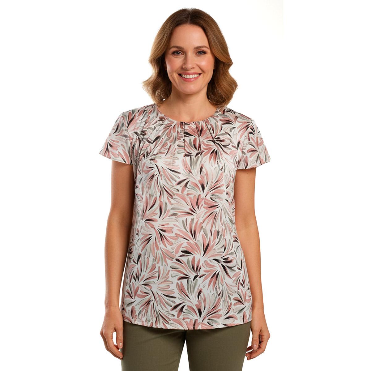 Click here for Womens Kasper Cap Sleeve Pleat Neck Abstract Fan B... prices