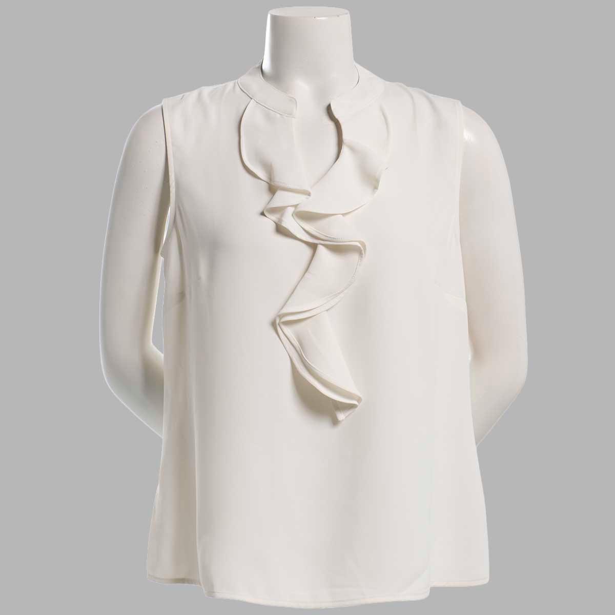 Womens Kasper Sleeveless Ruffle Front Solid Blouse