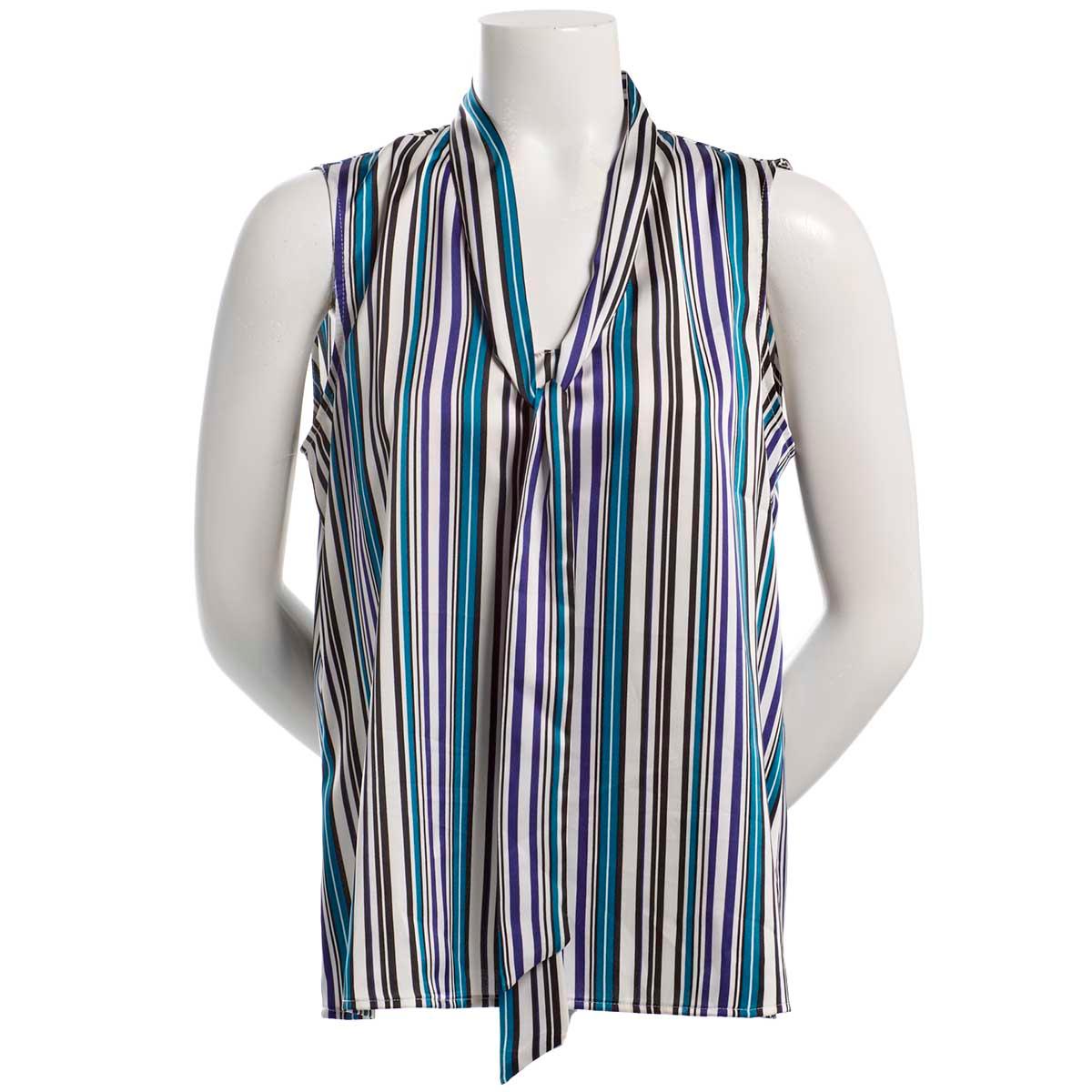 Click here for Womens Kasper Sleeveless Tie Neck Stripe Blouse prices