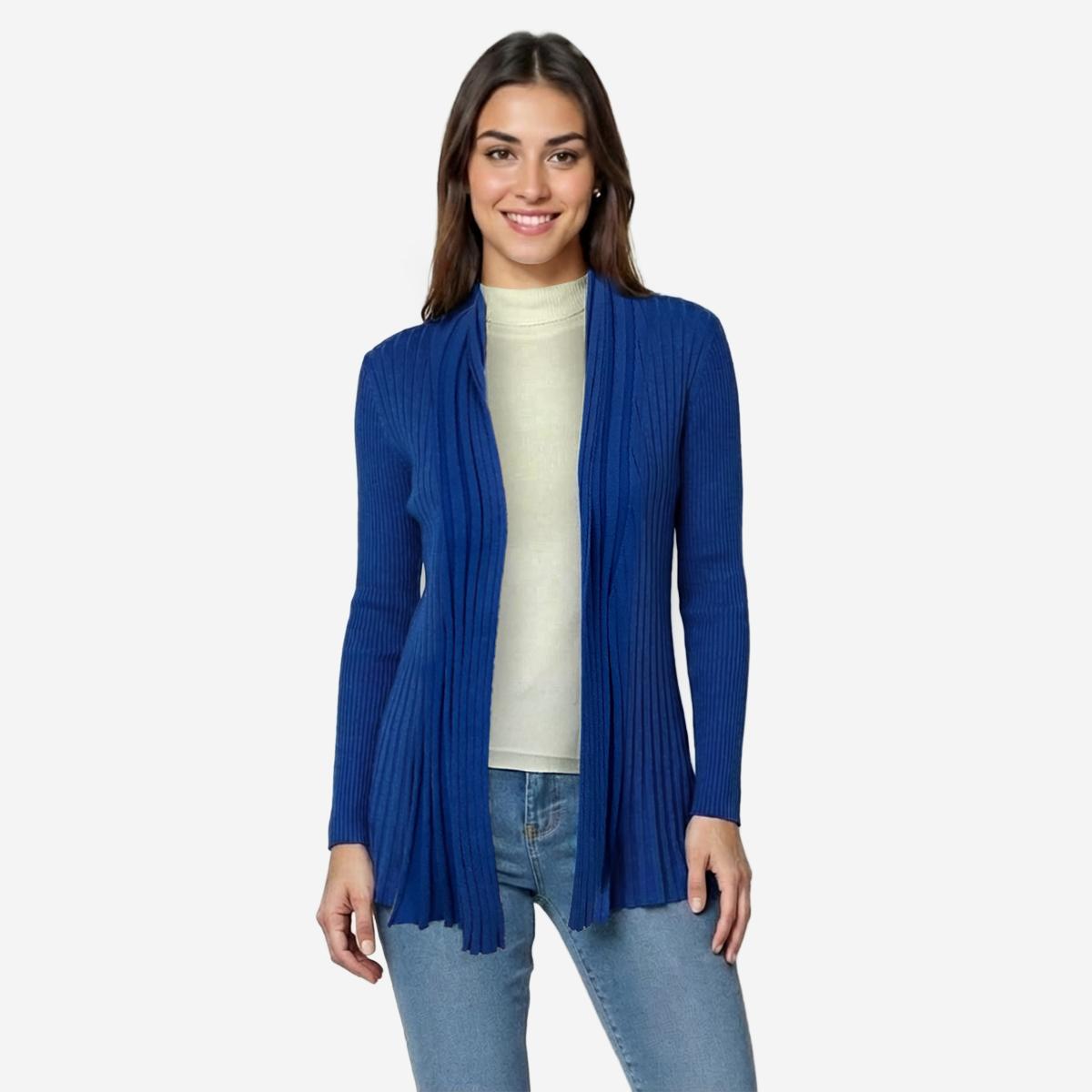 Women Birch Long Sleeve Solid Fine Gauge Rib Cardigan