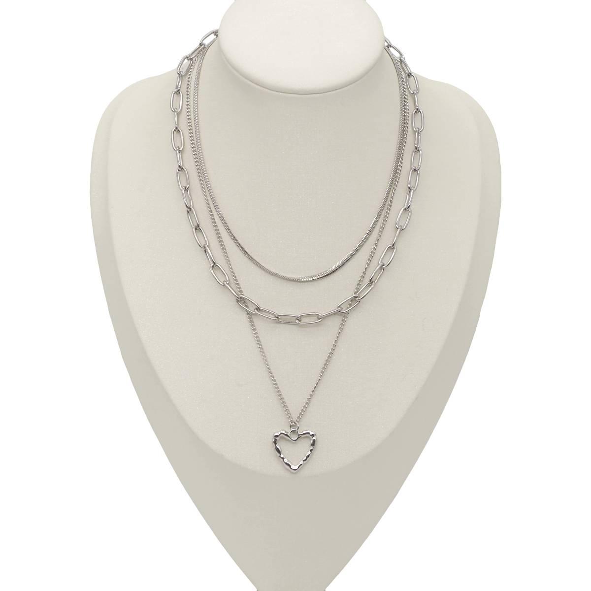 Click here for Ashley Silver 3-Row Layered Cut-Out Heart Pendant... prices