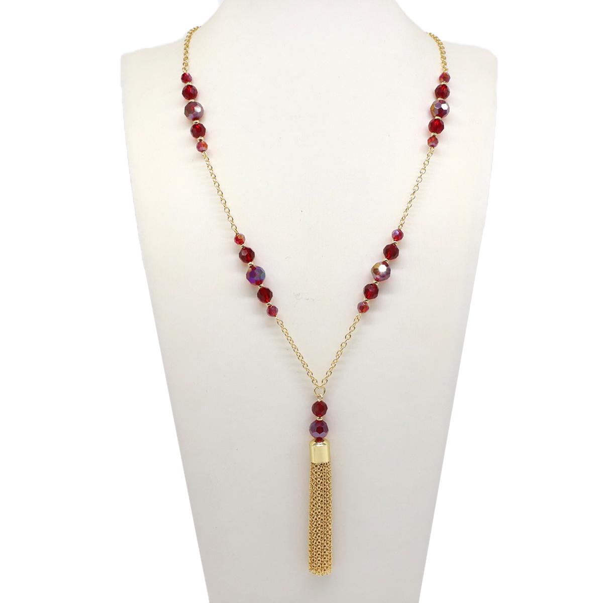 Click here for Ashley Cooper(tm) Red Beaded Tassel Long Necklace prices