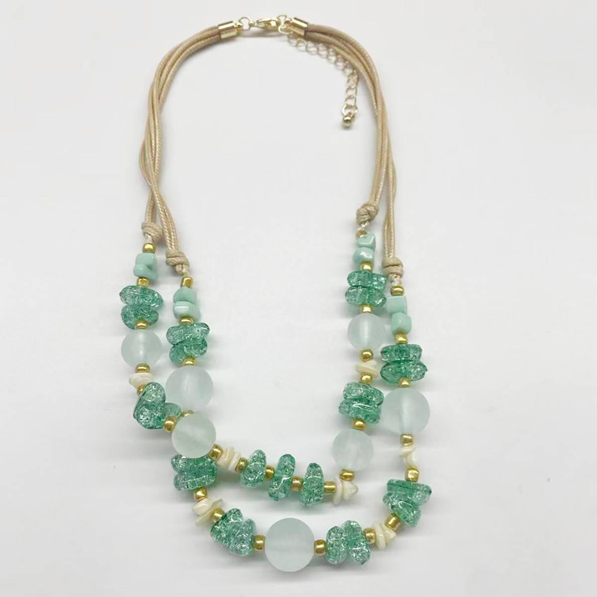 Click here for Ashley Cooper(tm) Aqua Resin Beaded 2-Row Necklace prices