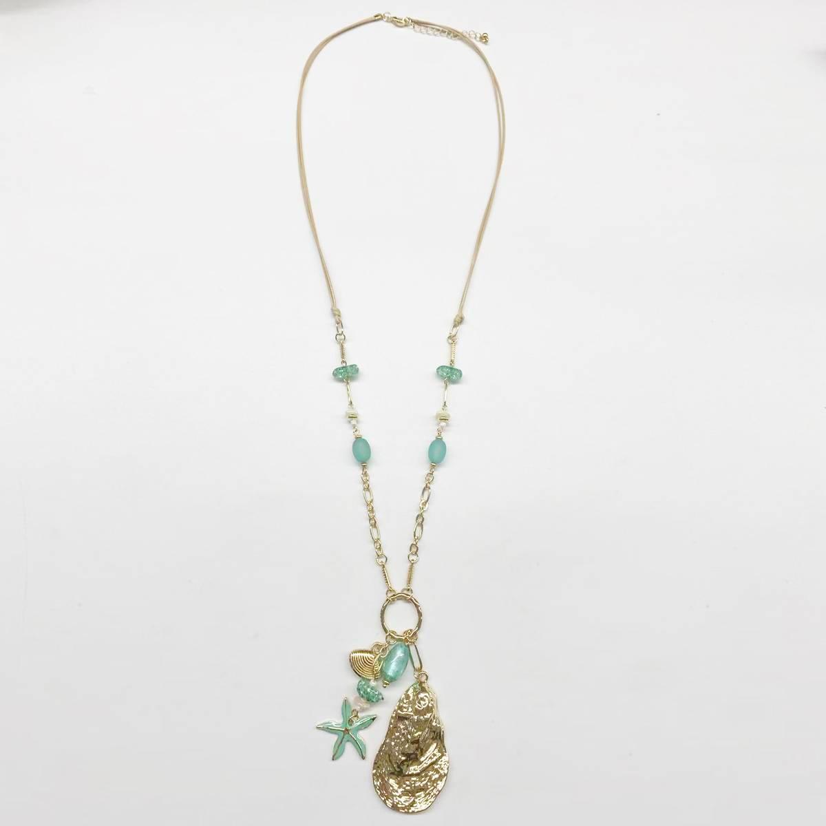 Click here for Ashley Cooper(tm) Aqua Bead & Seashell Long Pendan... prices
