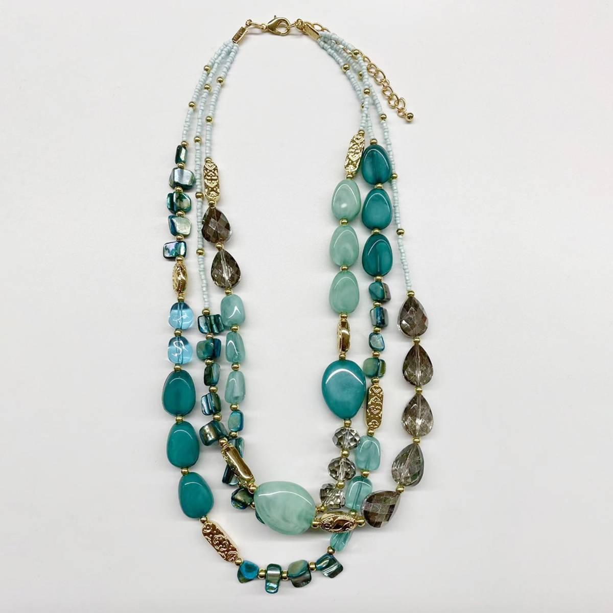Click here for Ashley Cooper(tm) 3-Row Turquoise Multi-Beaded Nec... prices
