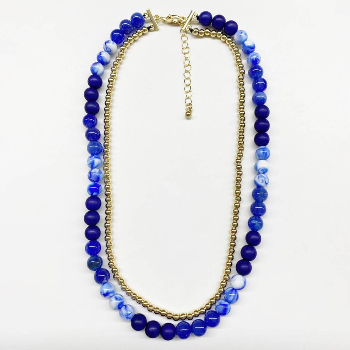 Click here for Ashley Cooper(tm) 2-Row Gold-Tone & Blue Beaded Ne... prices