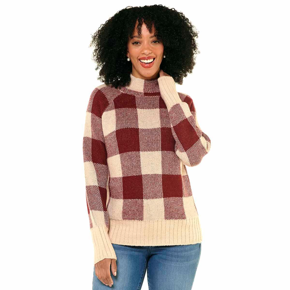 Click here for Womens Inner Circle Long Sleeve Plaid Mock Neck Sw... prices