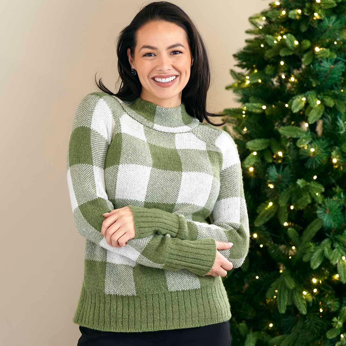 Click here for Womens Inner Circle Long Sleeve Plaid Mock Neck Sw... prices