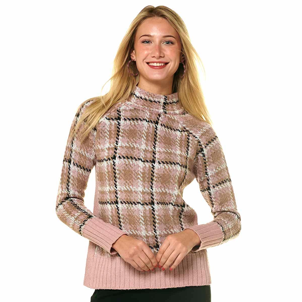 Click here for Womens Inner Circle Plaid Houndstooth Mock Neck Sw... prices