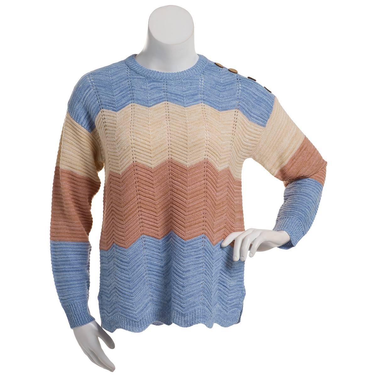 Click here for Petite Inner Circle Long Sleeve Crochet Chevron Sw... prices