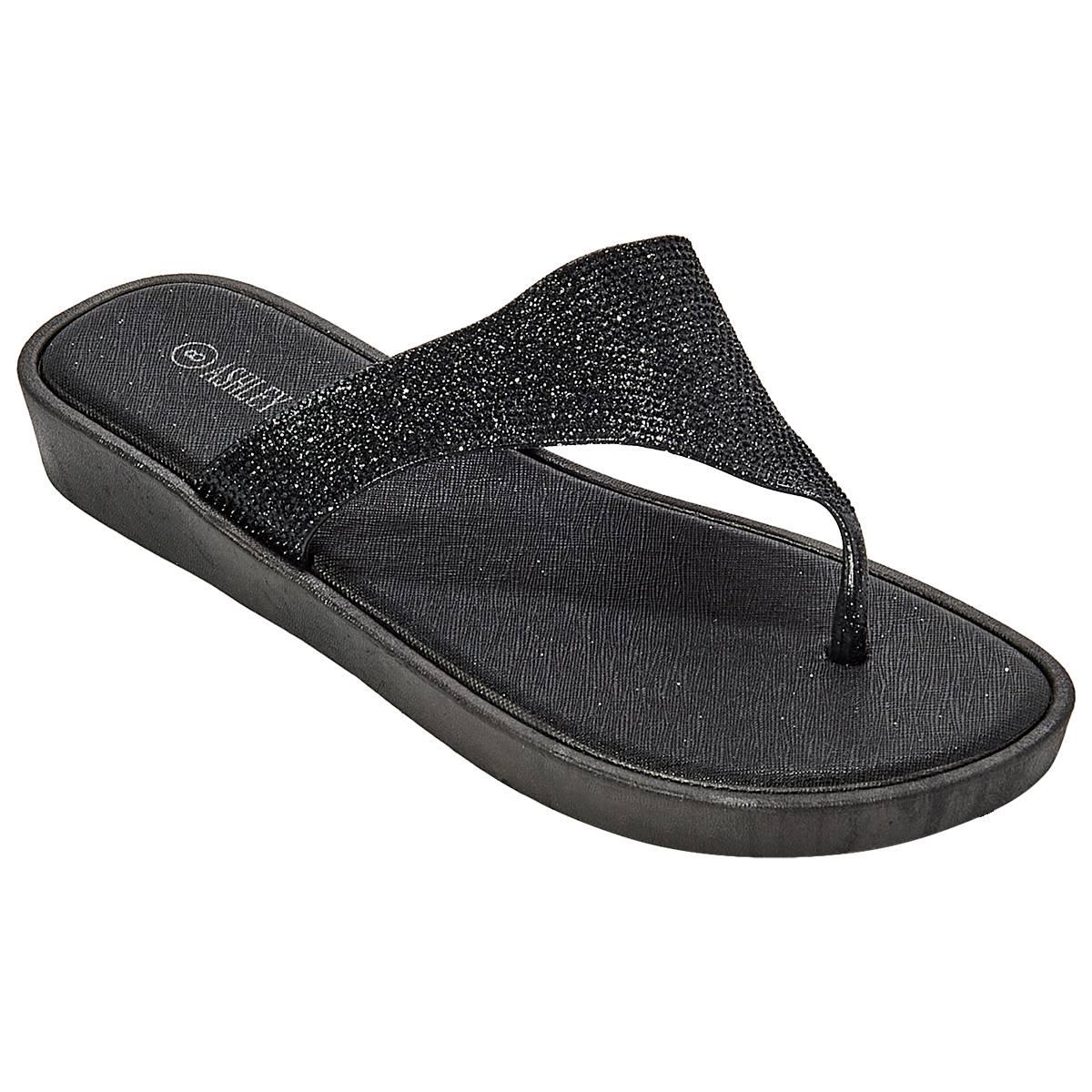 Click here for Womens Ashley Blue Shimmer Wedge Thong Sandals prices